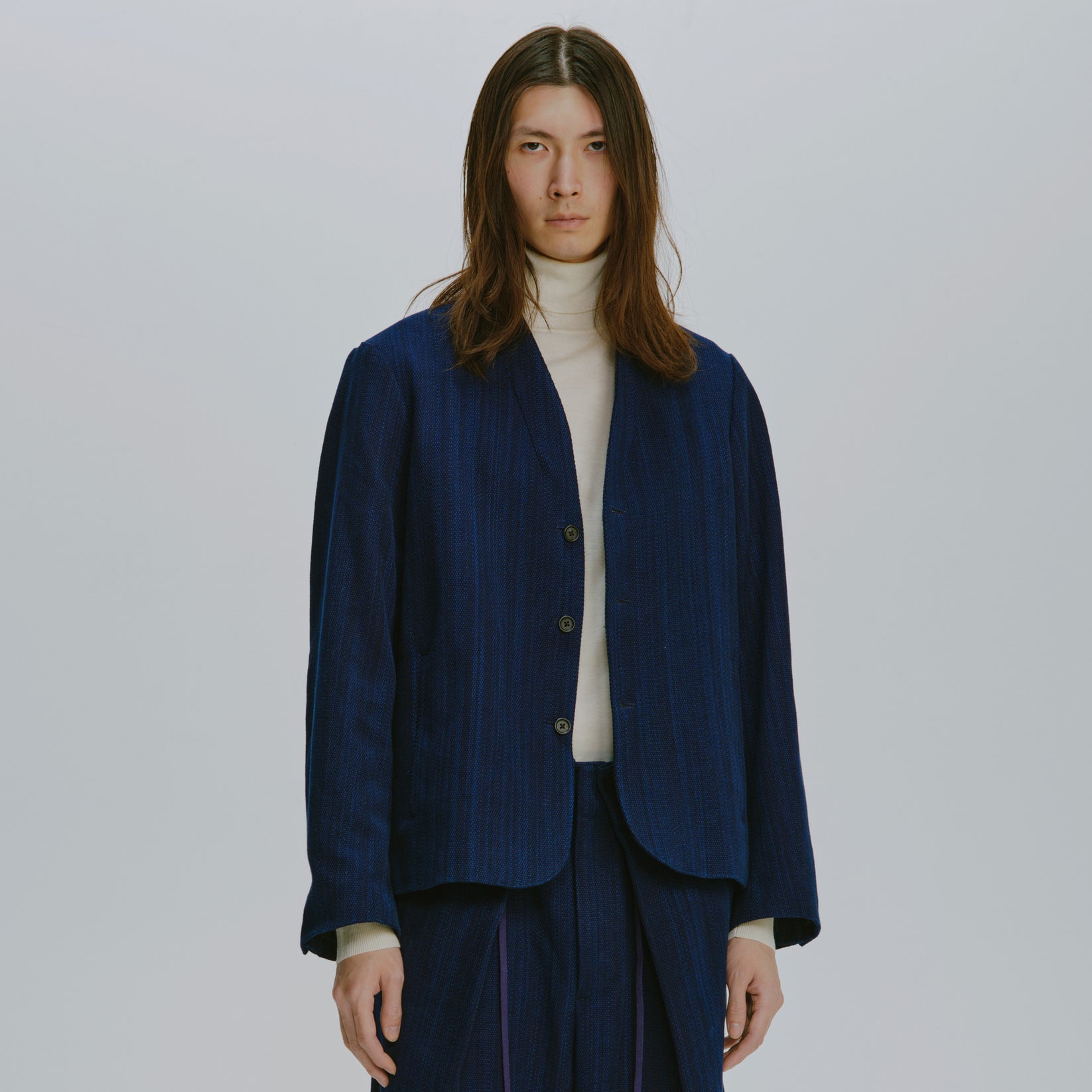 Aizome Sashiko Kimono Collar Blazer – KUON Tokyo